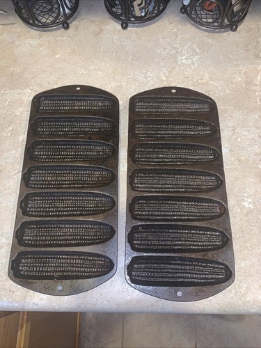 Vintage Cast Iron Cornbread Pans Bakeware with 7 Corncob Sticks Each ...