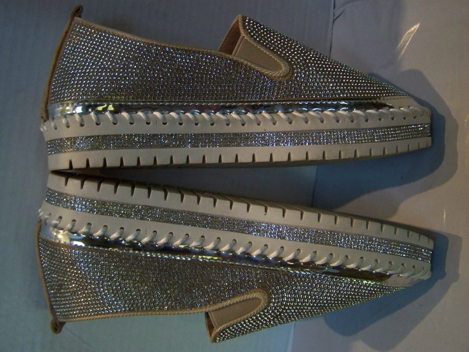 Muguan Cream Soda Rhinestone Loafers Size 7 EC! Blingy Shoes Silver ...