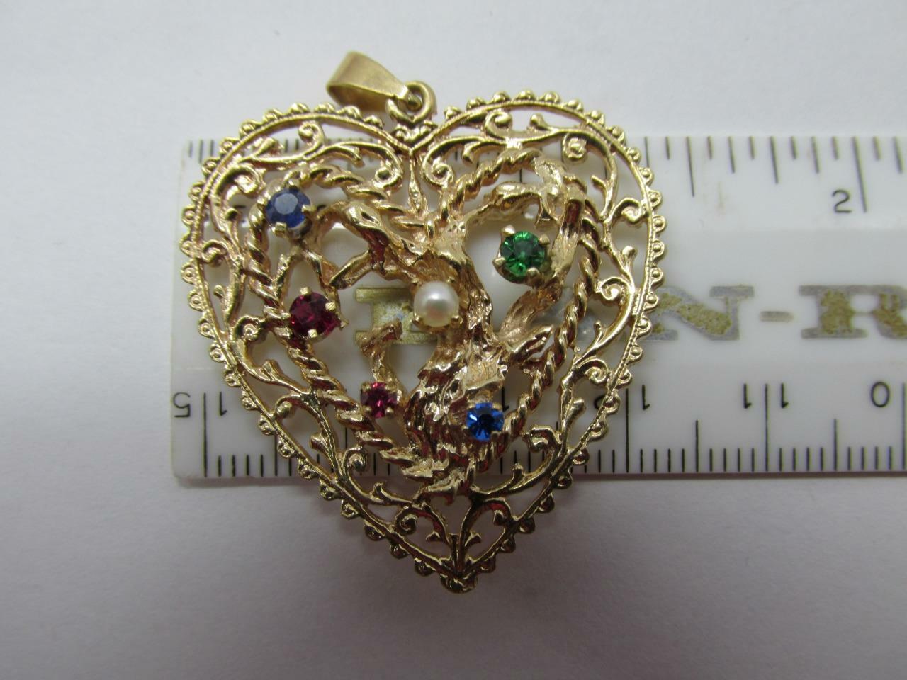 14k Solid Yellow Gold Vintage Heart Charm Pendant Beautiful Gold Work ...