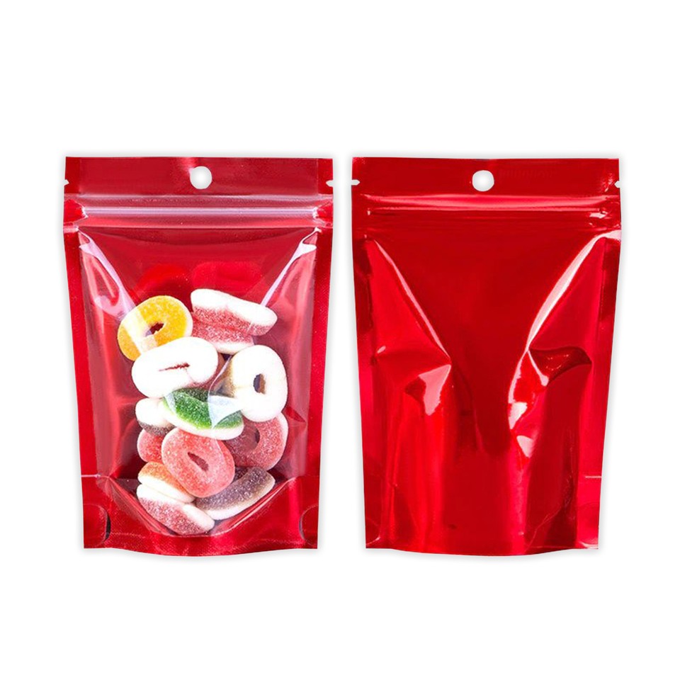 100/500/1000 Red Mylar Foil Clear Window Resealable Stand Up Bags ...