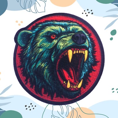 Grizzly Bear Patch Iron-on Applique Zombie Wild Animal Badge Mutated ...