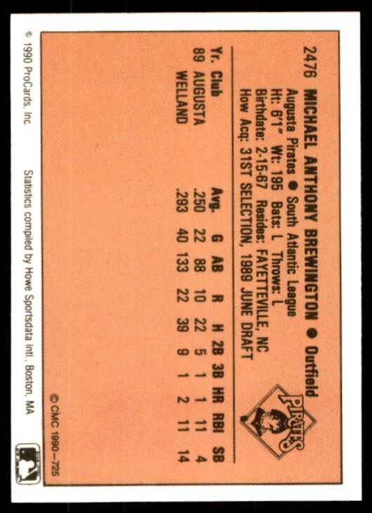 1990 PROCARDS AUGUSTA PIRATES MICHAEL BREWINGTON #2476 | eBay
