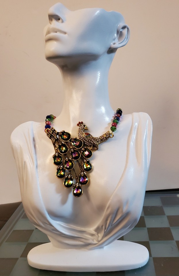 Color Rhinestone Peacock Necklace Multi Glass Multi Color Crystal Alloy ...