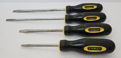 STANLEY SET OF 4 Flat Slotted Head Screwdrivers Made in USA BLACK ...