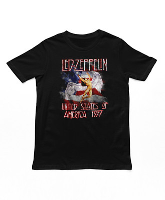 Led Zeppelin USA 77 With Flag T Shirt Mens Rock and Roll Music Band Tee ...