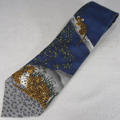 WWF Leopard & Cubs Necktie Tie 100% Silk 57" x 3¾" Wide World Wildlife ...
