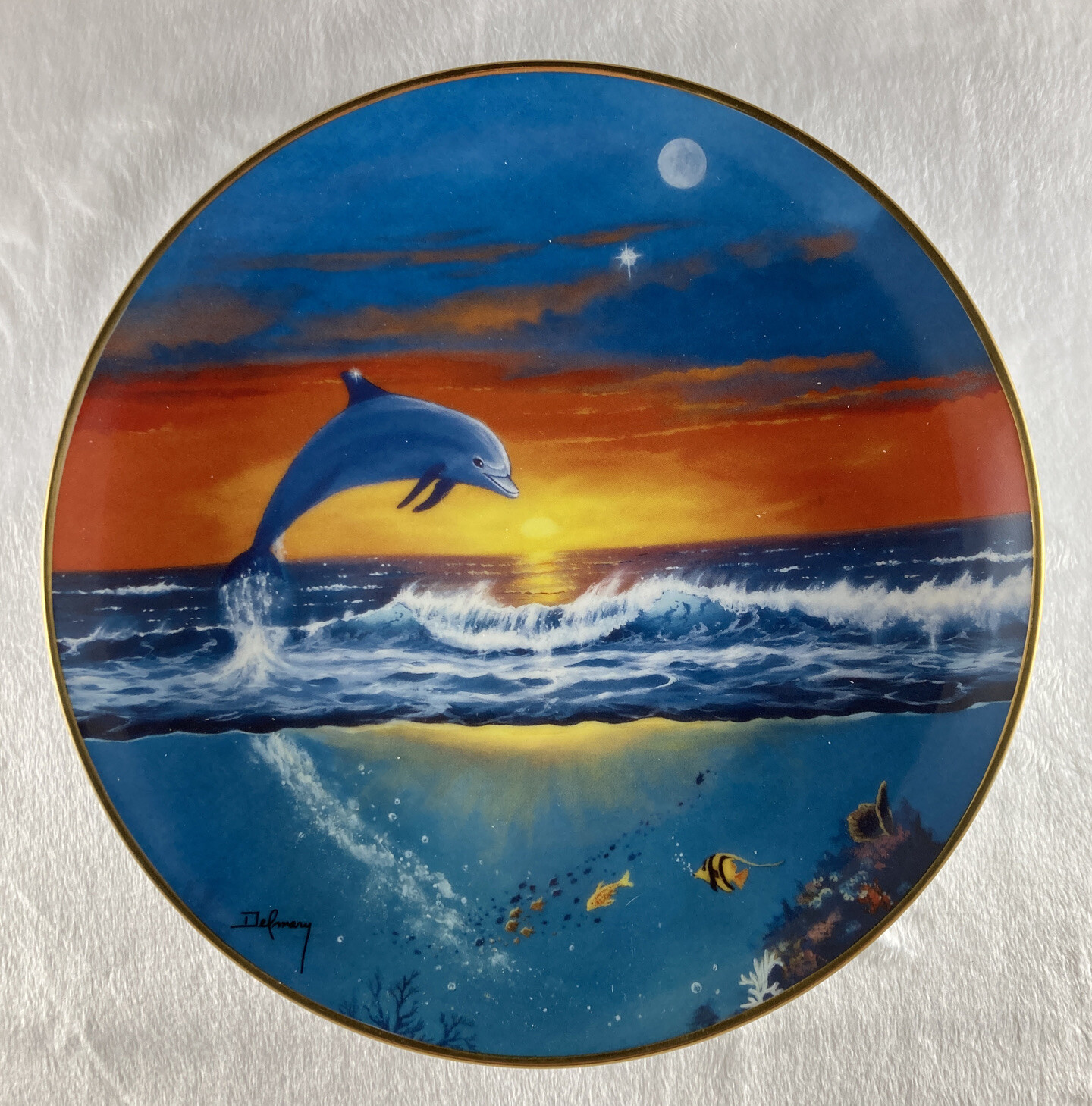SPRING OF THE DOLPHIN Plate Delmary Ocean Sea Life Fish Franklin Mint ...