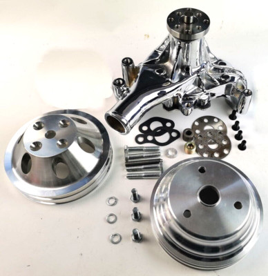 Small Block Chevy CHROME Long Water Pump 2 Groove Polished Crankshaft ...
