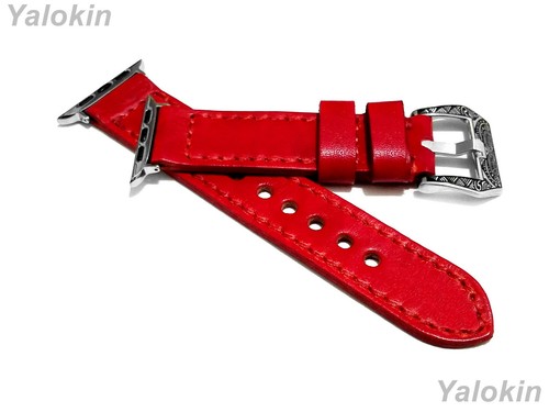 Red Brushed Leather Band for Apple Watch 7 6 5 4 3 2 SE 38mm 40 41 42 ...