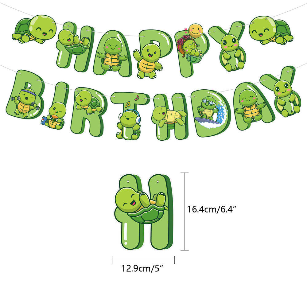 Turtle Birthday Party Decors Green Banner Tortoise Balloons Cake ...