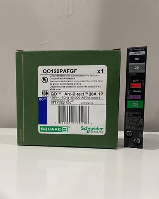 SQUARE D QO120PAFGF DUAL FUNCTION CIRCUIT BREAKER 120V 20A SINGLE POLE ...
