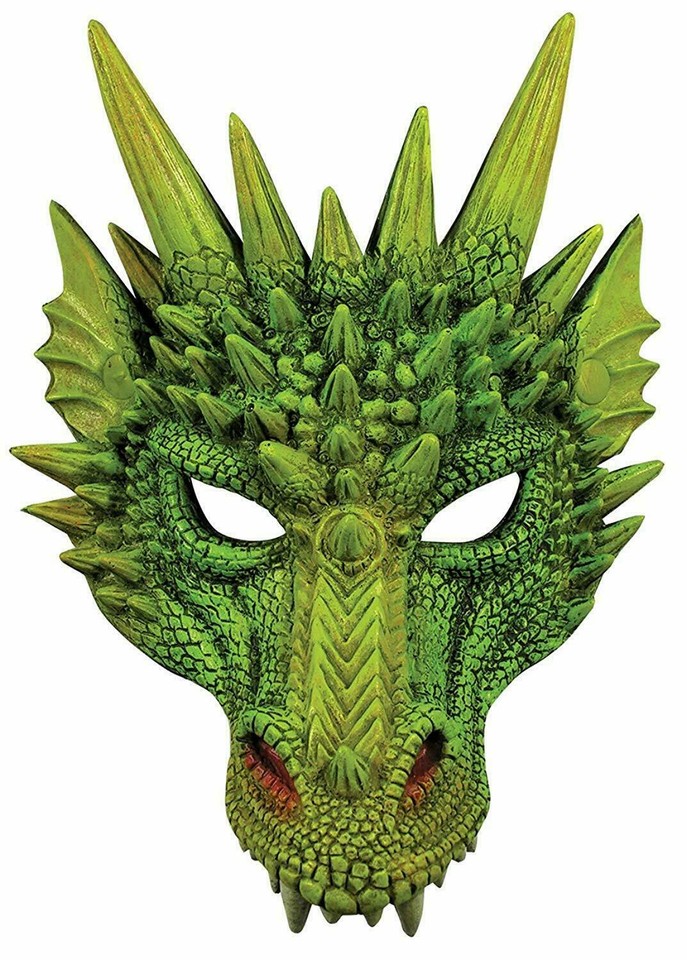 Dragon Fancy Dress Mask Fantasy Latex Halloween Adult Mens Costume ...