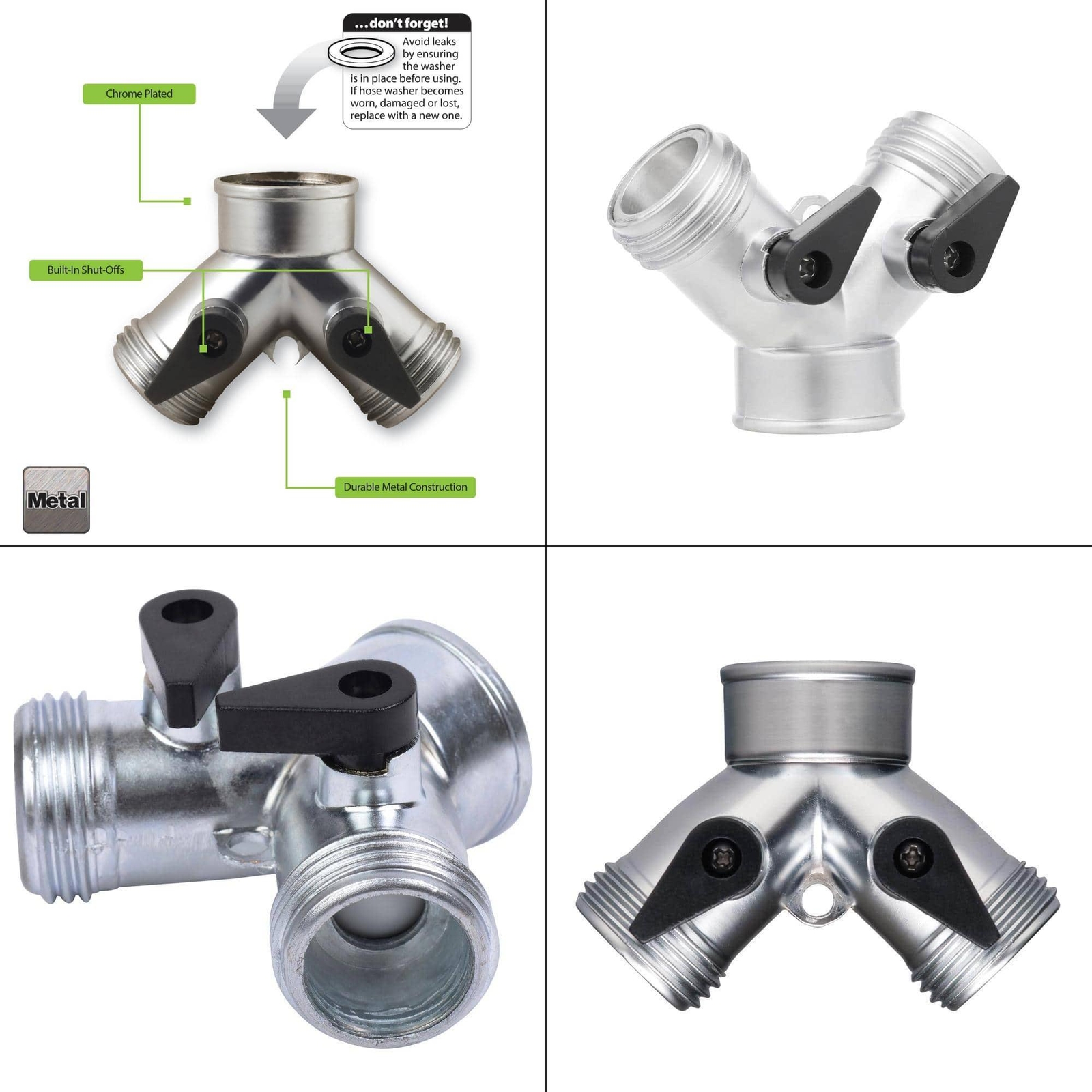 2-way Y Shut-off Metal Hose Connector | Melnor Faucet Splitter Garden ...