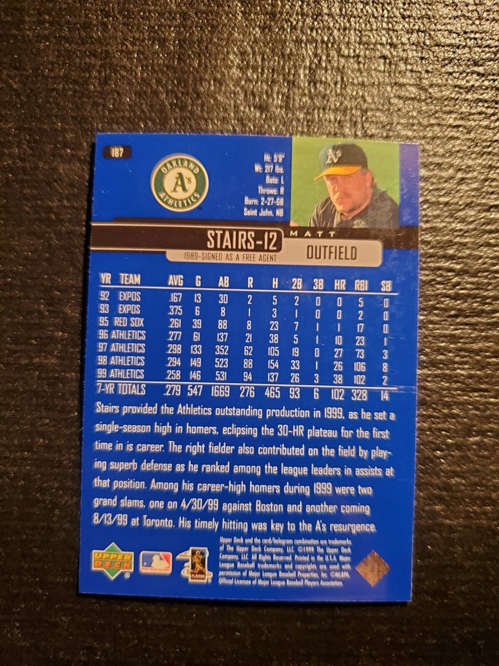 1999 Upper Deck Baseball Card Matt Stairs Of | eBay