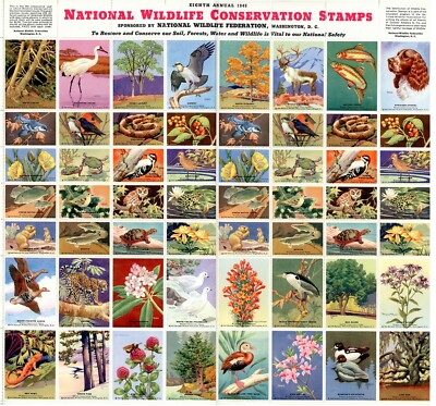 1945 National Wildlife Conservation Stamp Sheet, 68 Animal Stamps MINT ...