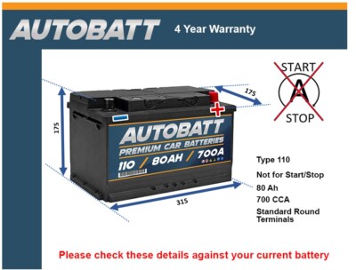 Battery fits VOLVO XC60 C30 V60 C70 S60 V50 S40 S80 XC70 V70 XC90 110 ...