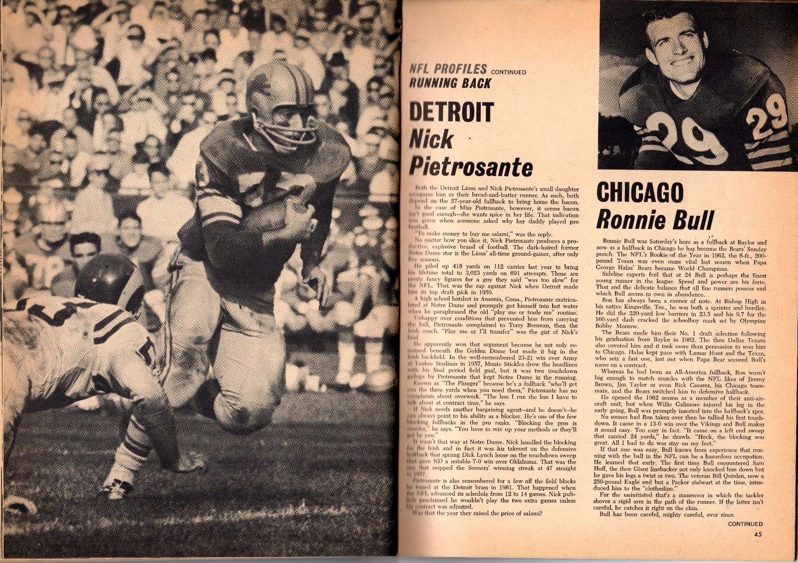1964 Touchdown magazine football Keith Lincoln Chargers Ron Bull ...