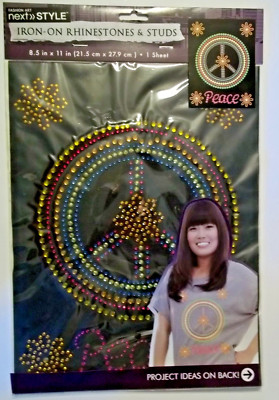 Large Peace Symbol Iron-On Rhinestones & Studs 8-1/2 x 11 Inches ...