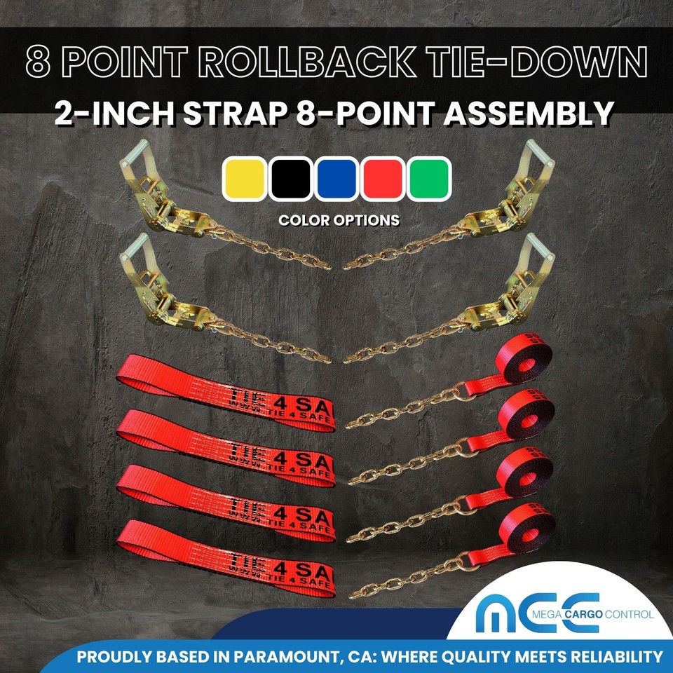 2" x 14' 8 Point Rollback Tow Truck Tie Down System w/Chain End Towing ...