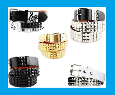 Music Notes & Piano Whites 3-Rows Metal Pyramid Studded Leather Belt ...