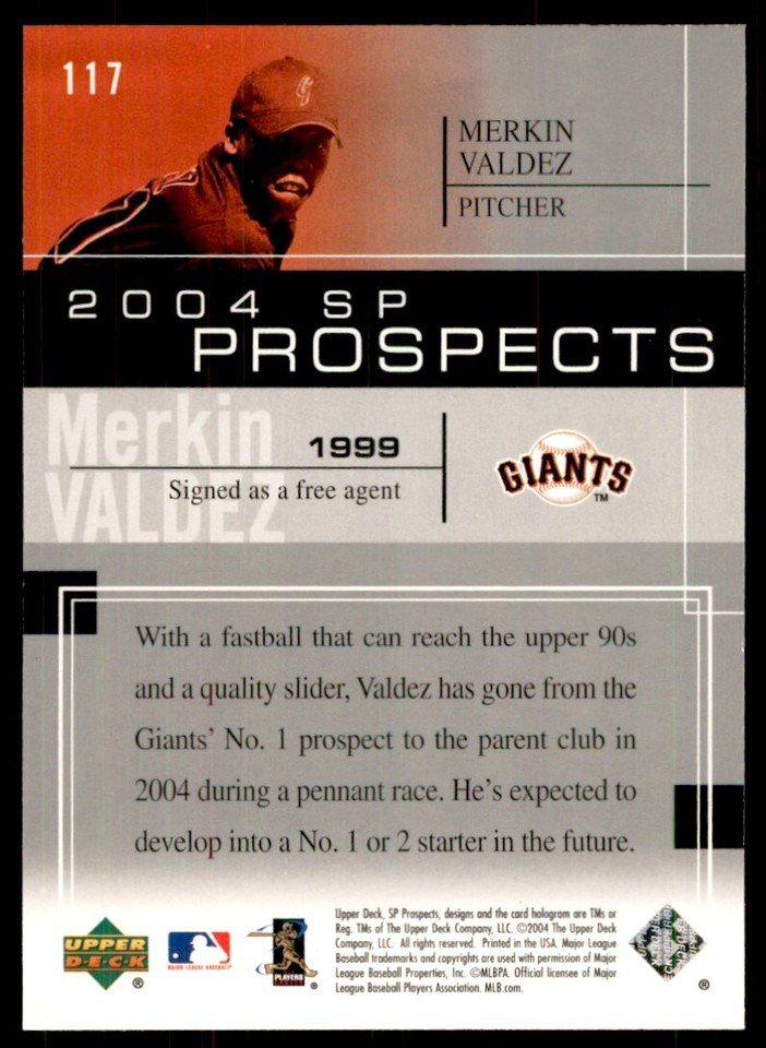 2004 UPPER DECK SP PROSPECTS MERKIN VALDEZ SAN FRANCISCO GIANTS #117 | eBay
