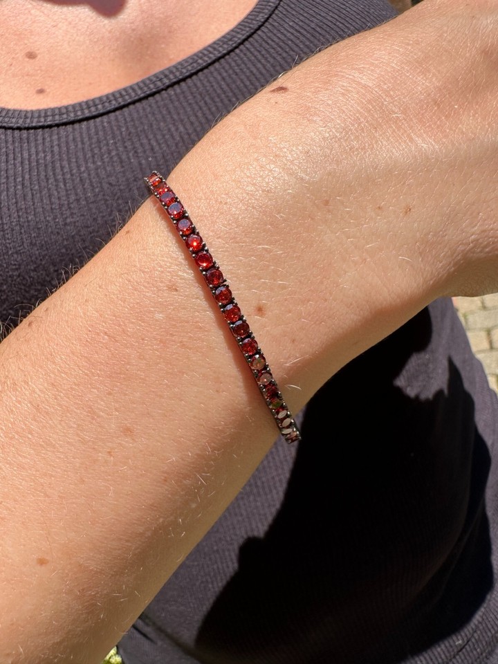3mm Deep Red CZ Tennis Bracelet Real Iced 925 Sterling Silver Mens ...