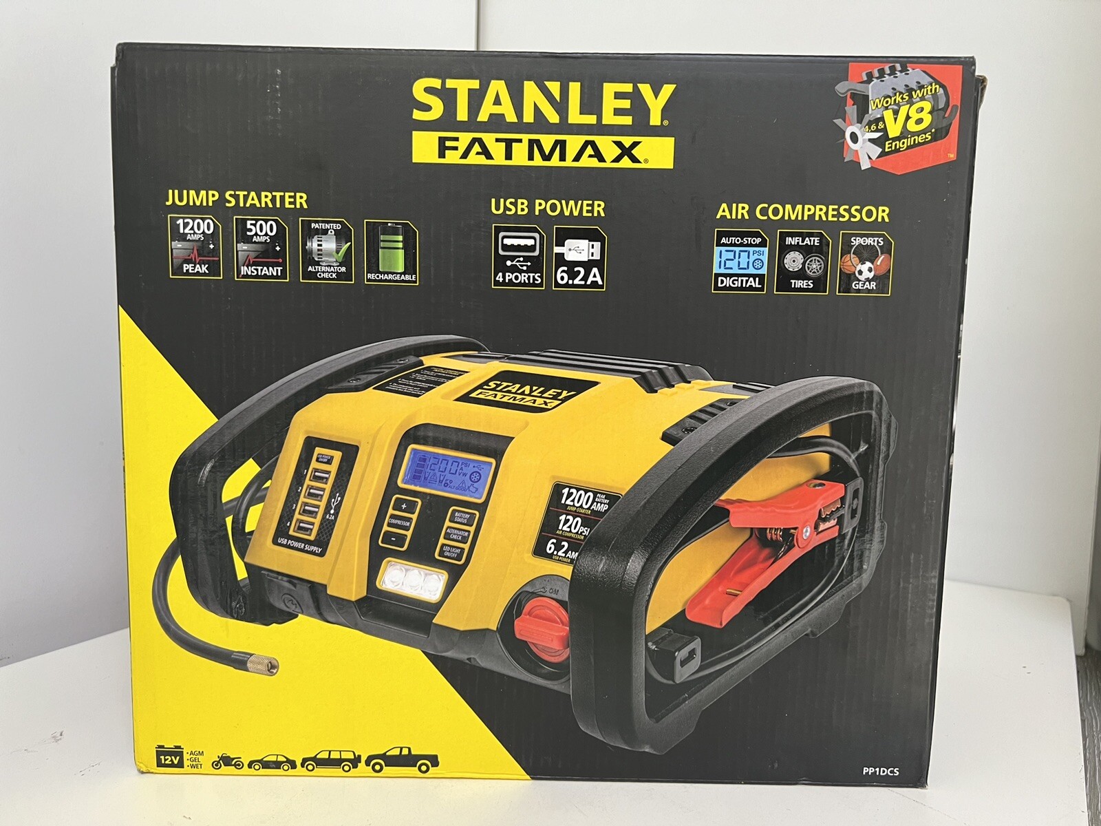 Stanley Fatmax Power Station 12V Jump Starter USB Charger Air Pump 1000 ...