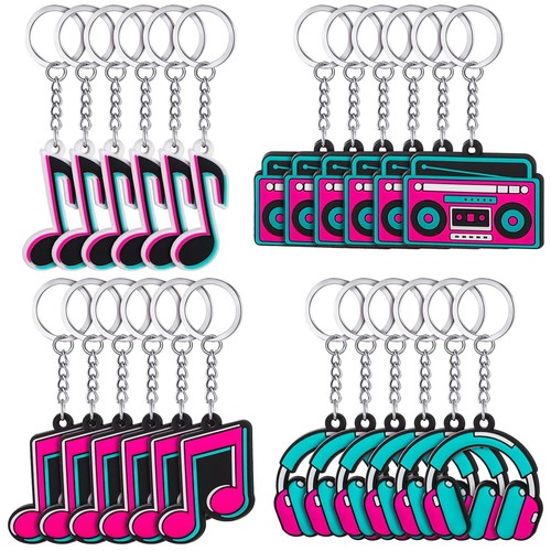 24 Pieces Music Party Favors Silicone Music Keychain Musical Note ...