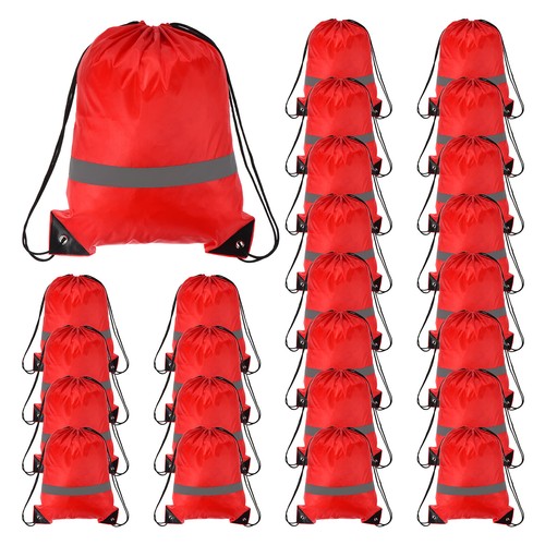 25Pcs Drawstring Backpack Bulk Gym Bags Cinch Sack with Reflective Strips Red 745060889935| eBay