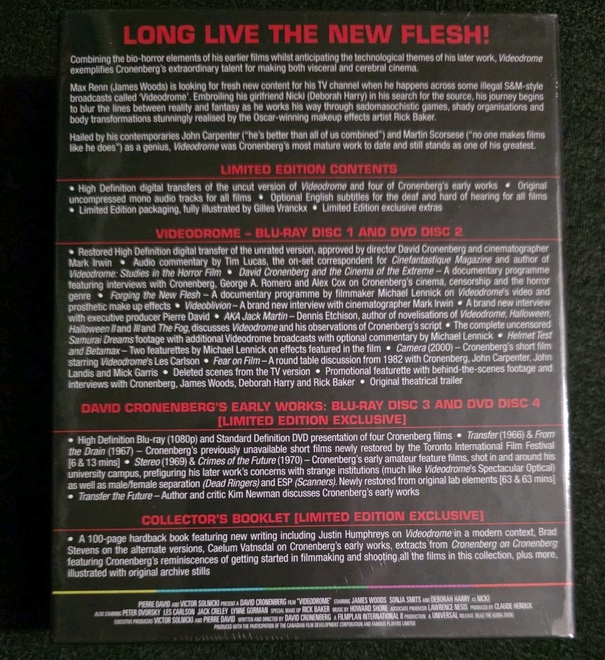 VIDEODROME Blu-Ray/DVD ARROW Ltd Ed Collector's Box Set CRONENBERG Cult ...