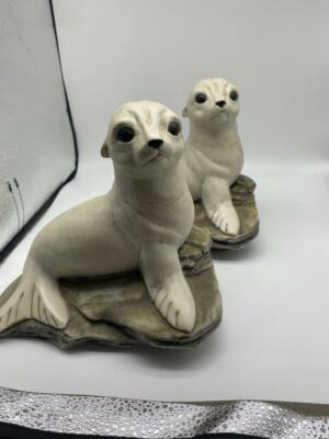 2 Vintge Chalkware? Ceramic? White Seals Hand Painted EUC | eBay