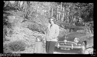Portrait Mother Christmas & Girl Car Antique Simca - Negative Photo An ...