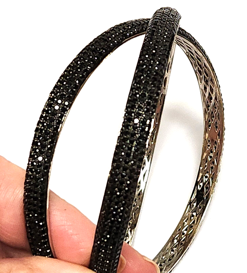 NWOT JTV 925 Sterling Silver Pave Set Black Spinel Interlocking Bangle Bracelets | eBay