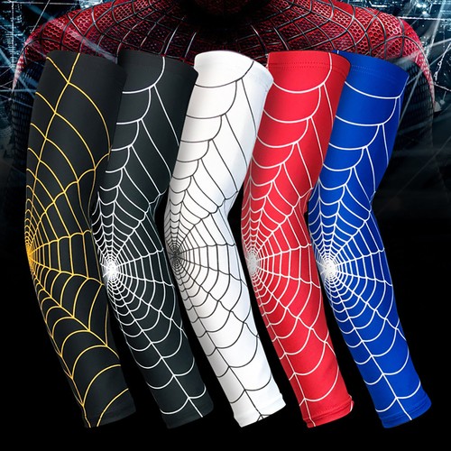 Black + Golden Athletic Sleeves Spider Web Pattern Breath Ability Arm ...