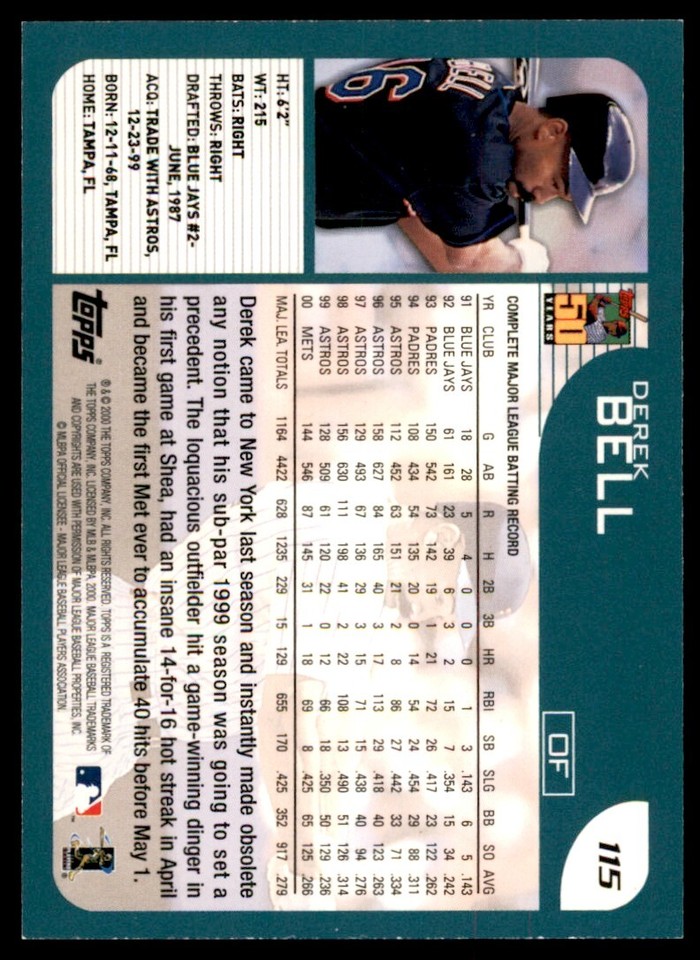 2001 Topps Derek Bell . New York Mets #115 | eBay