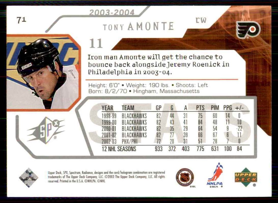 2003-04 SPx Tony Amonte Philadelphia Flyers #71 | eBay