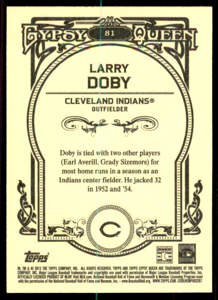 2013 TOPPS GYPSY QUEEN LARRY DOBY CLEVELAND INDIANS #81 | eBay