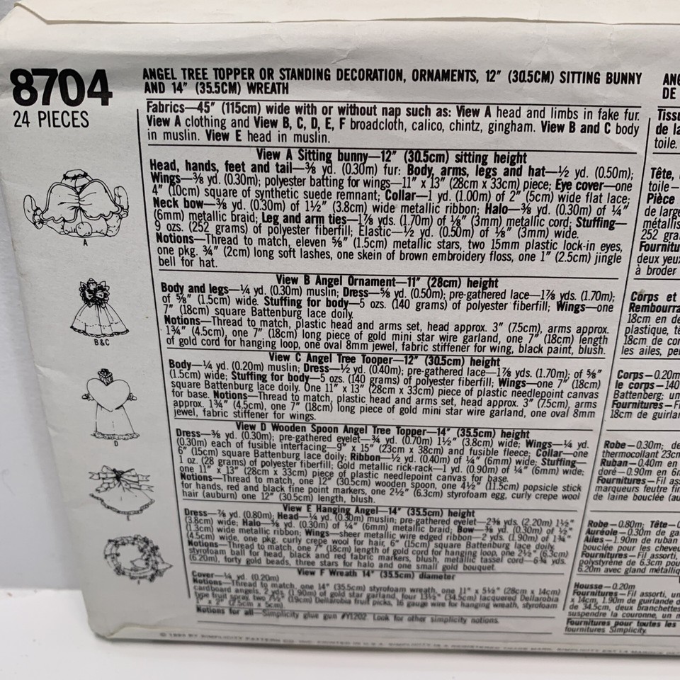 Simplicity 8704 Craft Angel Decoration Ornament Sitting Bunny Pattern ...