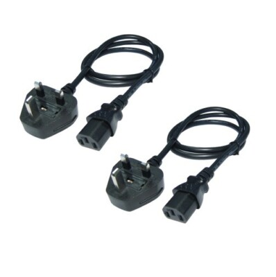 2 x UK 3 Pin Kettle Lead Mains Power Cable Cord PC Monitor Printer ...