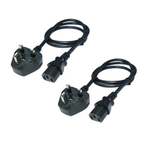 2 x UK 3 Pin Kettle Lead Mains Power Cable Cord PC Monitor Printer ...