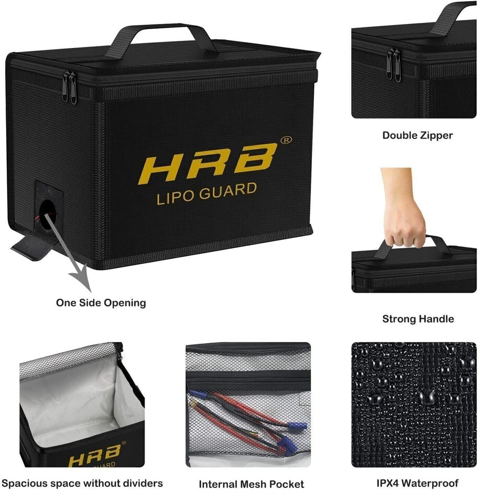 HRB Lipo Battery Safe Guard Fireproof Explosionproof Bag Storage Charge ...