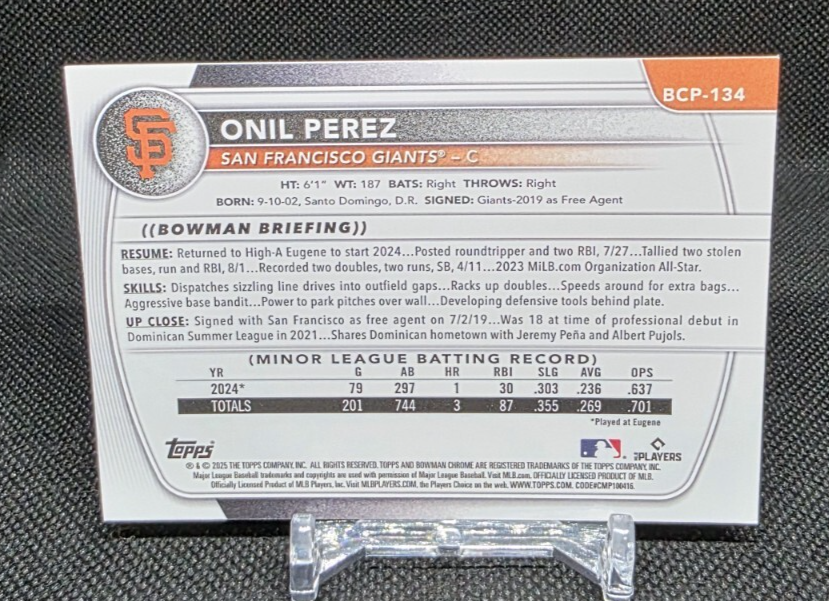 Onil Perez 2025 Bowman 1st Chrome Baseball Reptilian #BCP-134 Giants | eBay