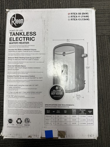 Rheem RTEX-08 Tankless Electric Water Heater - Open Box 20352683034| eBay