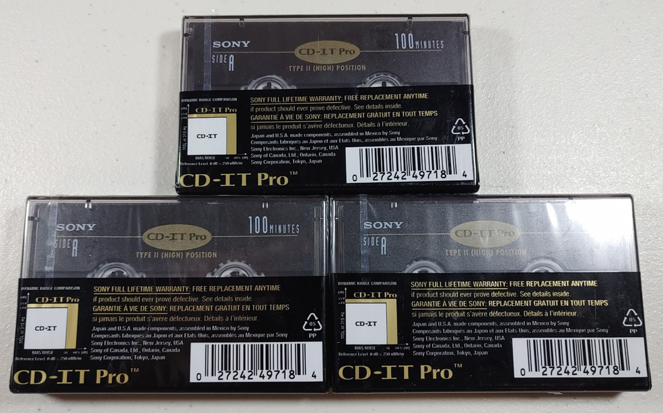Lot of 3 SONY CD-IT PRO 100 Min Type II High Bias Blank Audio Cassette ...