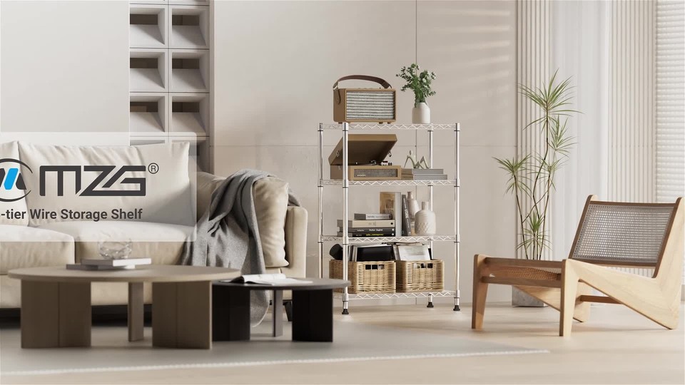 M MZG 4 Tier 1000 LBs Black Storage Shelving Unit Steel Organizer Wire ...