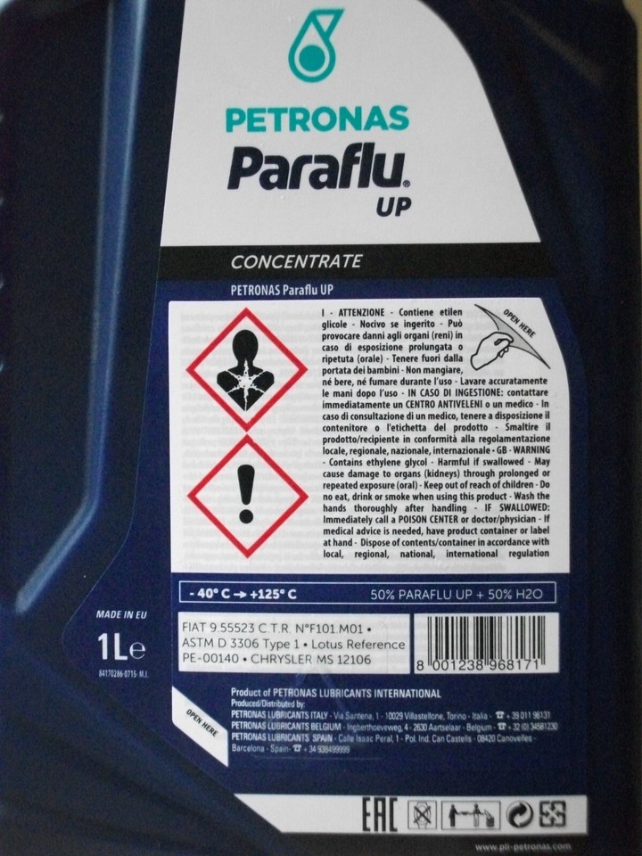 Petronas Paraflu Up Red Car Engine Antifreeze Coolant 1 Litre Fiat Alfa ...