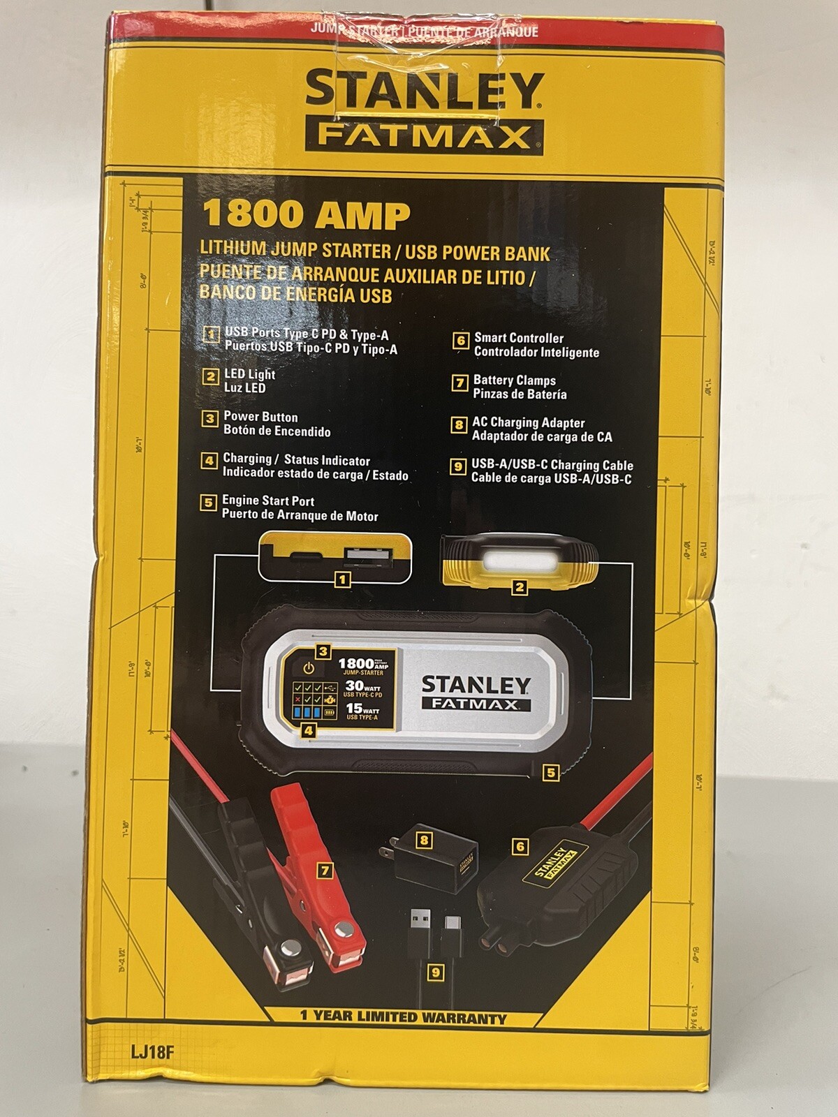 Stanley FATMAX LJ18F 1800 Amp Lithium Jump Starter & USB Power Bank for ...