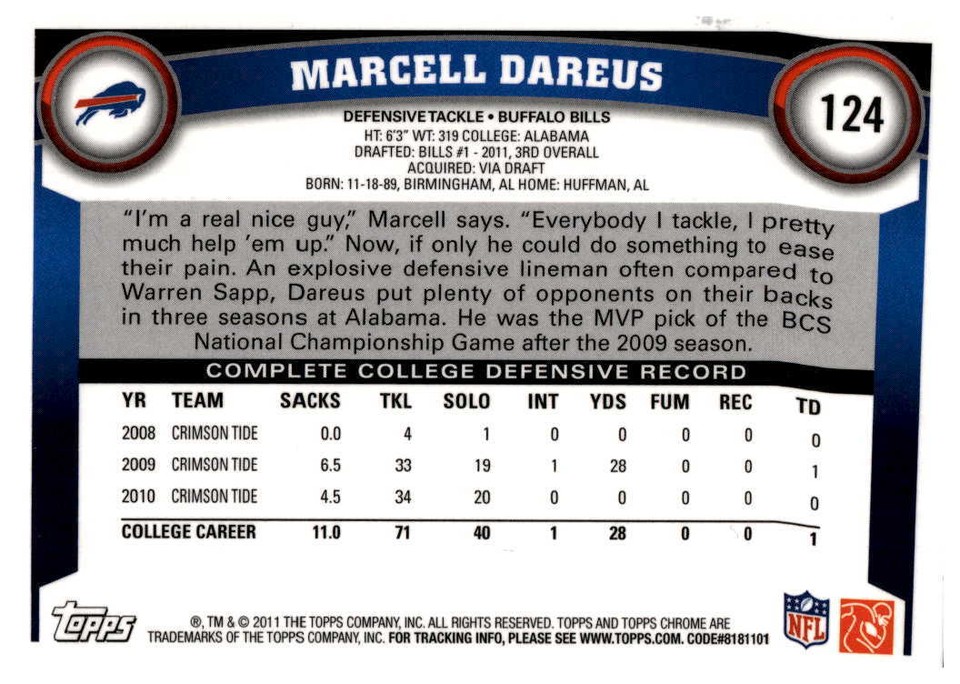 2011 Topps Chrome Marcell Dareus RC 124 | eBay