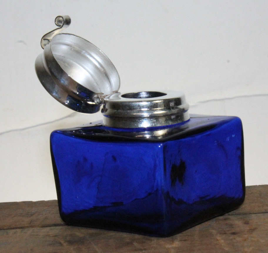 Vintage Antique Style Square Cobalt Blue Glass Inkwell Bottle ink | eBay