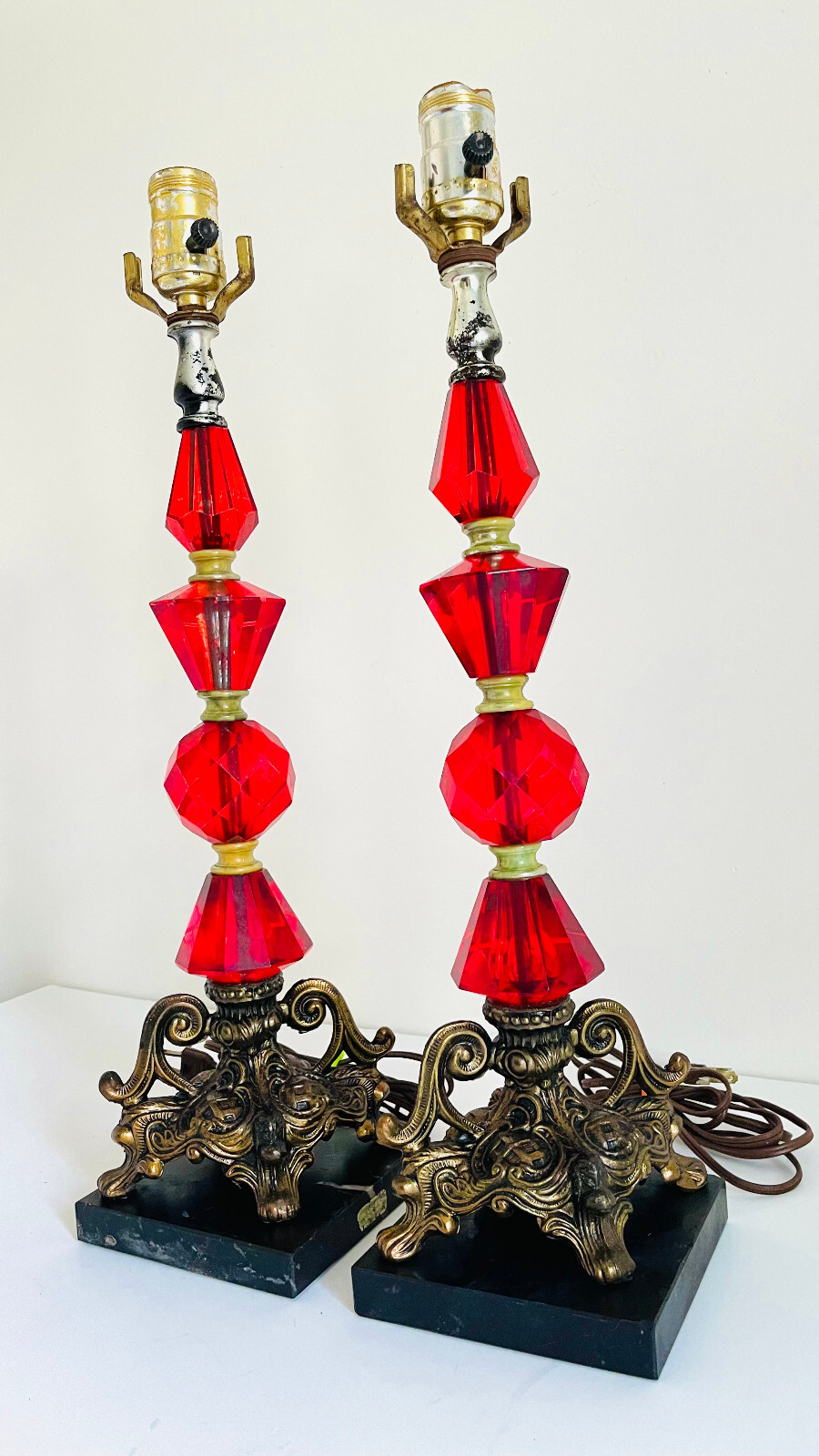 VTG 1960s MID Century Modern Red Acrylic Jewel Prism Marble Base Iron ...